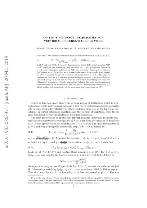 Pdf On Limiting Trace Inequalities For Vectorial Differential Operators