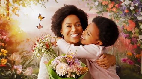 Premium Photo A Girl Hugging A Woman With Flowers And Butterflies