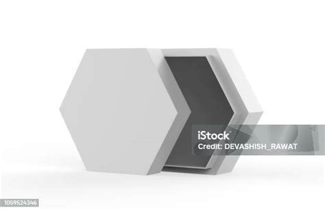 고립 된 흰색 배경 3 차원 일러스트 레이 션에 서식 파일을 흰색 골 판지 육각 포장 상자 모의 공백 0명에 대한 스톡 사진 및 기타 이미지 Istock