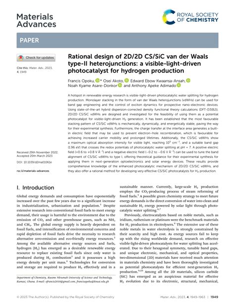 Pdf Rational Design Of 2d2d Csg Sic Van Der Waals Type Ii Heterojunction A Visible Light