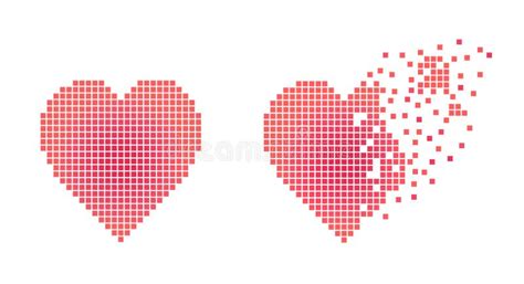 Red Pixelated Vector Heart Shapes, Square Pixel Shaped Mosaic Hearts, Dissolving, Disintegrating ...