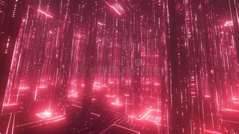Futuristic Digital Matrix With Neon Red Lights And Abstract Cybernetic