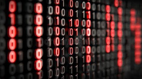 Red Binary Code Data Flowing On Black Background Digital Information
