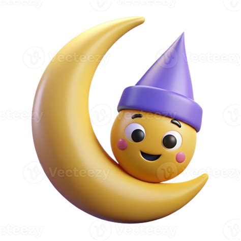 Dramatic Elegant Smiling Crescent Moon Character With Pointy Hats Minimal Design Flat Color