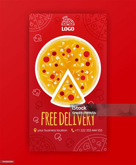 소셜 미디어 스토리 게시물 및 광고 배너에 대 한 빠른 피자 무료 배달의 포스터 템플릿 0명에 대한 스톡 벡터 아트 및 기타 이미지 0명 건강에 좋지 않은 음식 광고