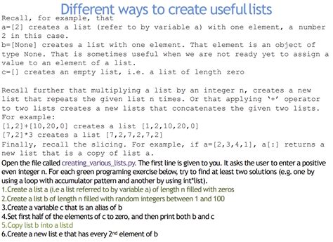 solved creating various lists py n int input enter a