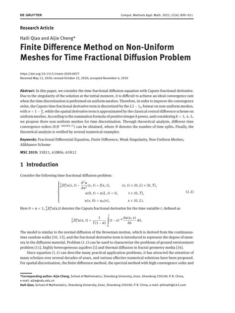 pdf finite difference method on non uniform meshes for time