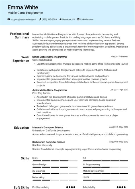 8 Unreal Engine Game Programmer Resume Examples And Templates For 2025 Downloadable