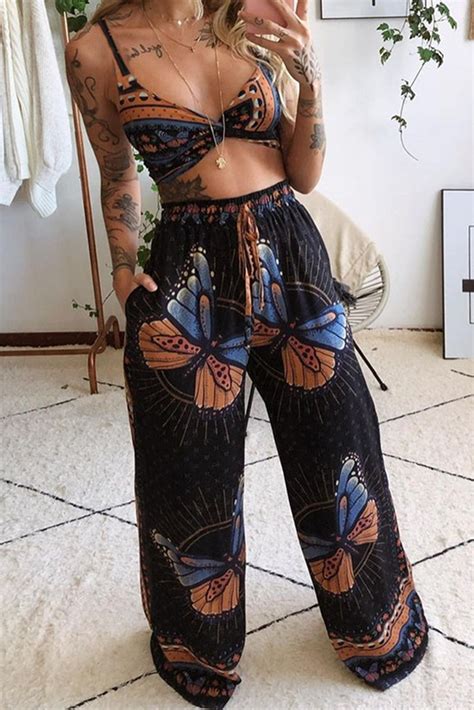 Wholesale Black Sexy Print Patchwork Spaghetti Strap Sleeveless Two