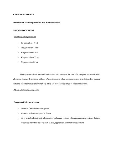 CPEN Reviewer CPEN REVIEWER Introduction To Microprocessors And Microcontrollers Studocu
