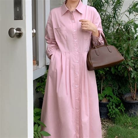 핀턱 셔츠 카라 롱원피스 Ag114604