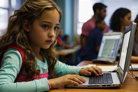 Premium Ai Image A Girl 67 Using Computer In Classroom