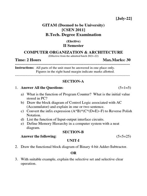 csen2011 computer organization and architecture download free pdf