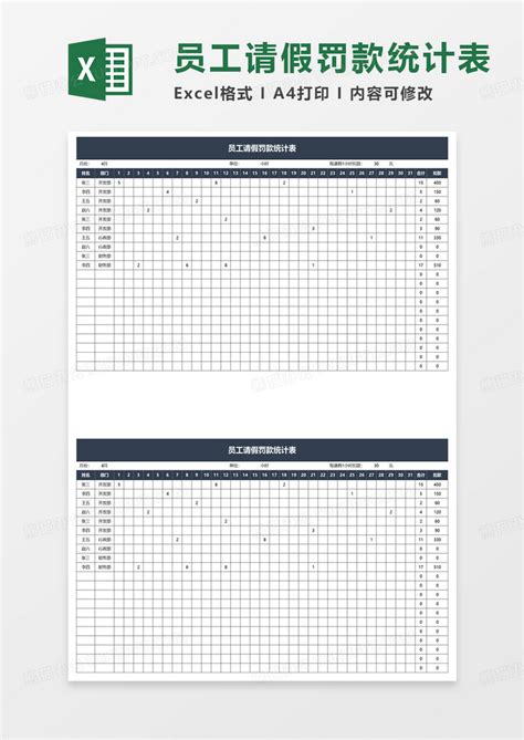 员工请假罚款统计表excel模板下载熊猫办公