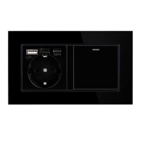 Выключатель механический с розеткой 1 розетки 2 Usb Type C и Type A 1 клавиша 146mm