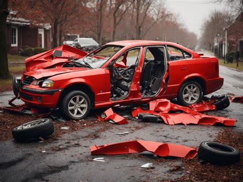 Premium Ai Image Red Car Accident On The Street Generative Ai