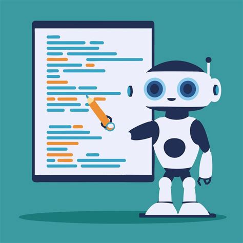 A Robot Writing Code On A Giant Screen 55912855 Vector Art At Vecteezy