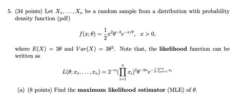 solved 34 points let x1 … xn be a random sample from a