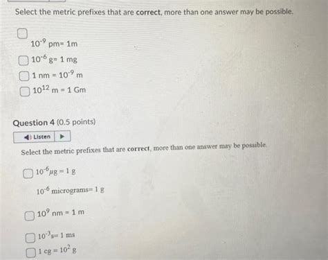 Solved Select The Metric Prefixes That Are Correct More