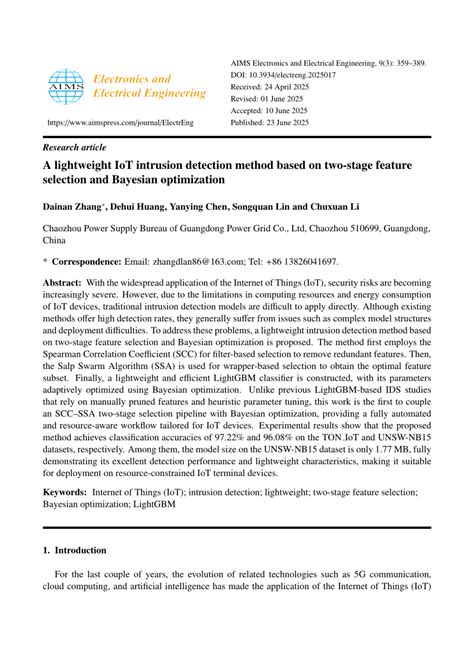 Pdf A Lightweight Iot Intrusion Detection Method Based On Two Stage Feature Selection And