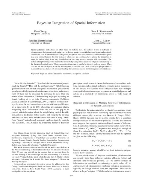 Pdf Bayesian Integration Of Spatial Information