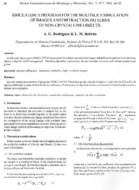 Pdf Simulatem A Program For The Multislice Simulation Of Images And