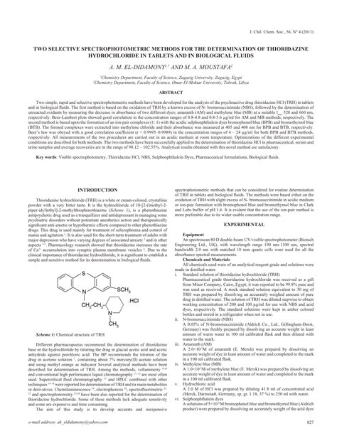 Pdf Two Selective Spectrophotometric Methods For The Determination Of Thioridazine
