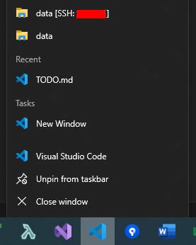 Why Are The Items In The Context Menu Of The VS Code Shortcut In The Windows Taskbar For SSH