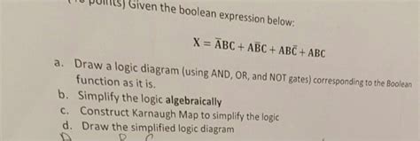 Solved Given The Boolean Expression Below X A Bar Bc