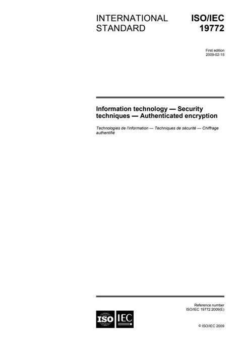 ISO IEC 19772 2009 Information Technology Security Techniques Authenticated Encryption