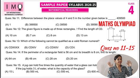 Imo Class 4 Maths Olympiad Sample Paper Ques No 11 15 Maths Olympiad Mock Test For Class 4