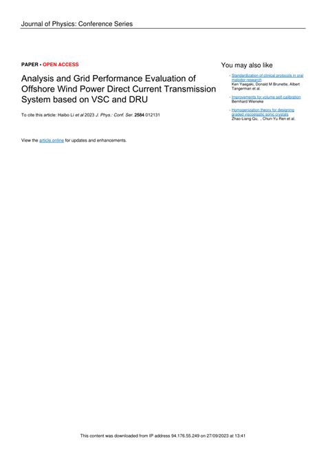 Pdf Analysis And Grid Performance Evaluation Of Offshore Wind Power Direct Current