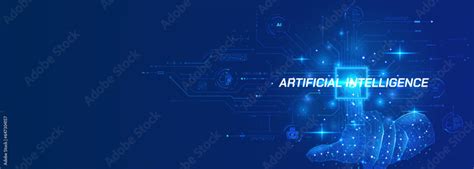 Abstract Low Poly Hand Use Finger Pressing On Cpu Circuit Board Line