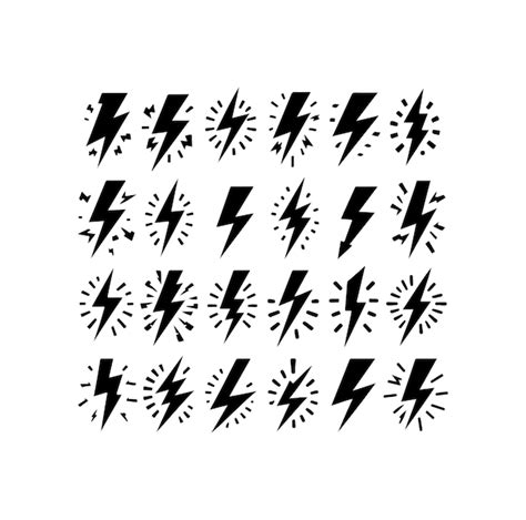 Premium Vector Lightning Monochrome Icons Set Vector