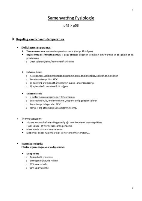 Samenvatting­ Fysiologie P49 P53 Samenvatting Fysiologie P49 P