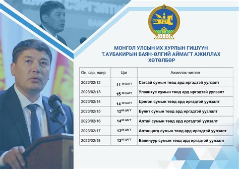 МОНГОЛ УЛСЫН ИХ ХУРЛЫН ГИШҮҮН Т АУБАКИРЫН БАЯН ӨЛГИЙ АЙМАГТ АЖИЛЛАХ ХӨТӨЛБӨР