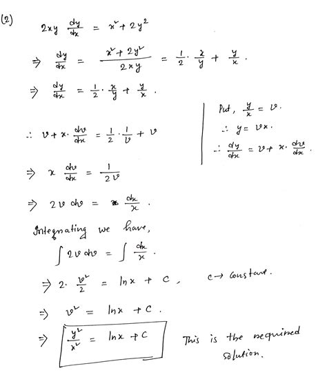 [solved] Solve For The Solution Differential Equation Substitution Method Course Hero