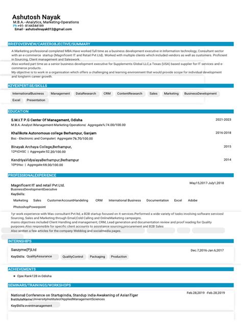Cv Ashutosh Bde Pdf Customer Relationship Management Information