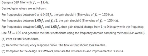 Solved Design A Dsp Filter With Fs Khz Desired Gain Values Chegg