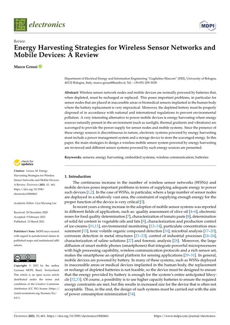 Pdf Energy Harvesting Strategies For Wireless Sensor Networks And Mobile Devices A Review