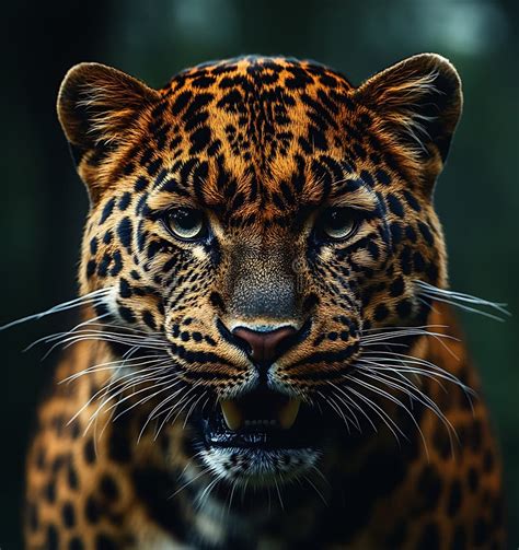 Intense Close-up of a Fierce Leopard with Glowing Eyes in the Wild. Stock Illustration ...