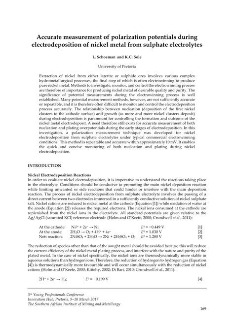 Pdf Accurate Measurement Of Polarization Potentials During Electrodeposition Of Nickel Metal