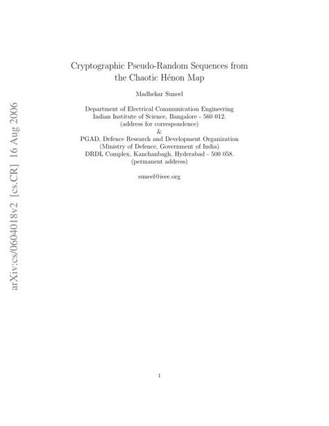 Pdf Cryptographic Pseudo Random Sequences From The Chaotic Henon Map