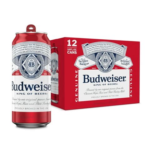 Budweiser American Lager Beer 12 Pack 16 Fl Oz Aluminum Cans 5 Abv
