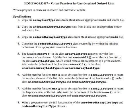 Homework 17 Virtual Functions For Unordered And