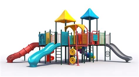 슬라이드가 있는 다채로운 놀이터 흰색 배경에 고립 된 3d 현실적인 놀이터 공원 고화질 사진 사진 어린이 놀이터 배경 일러스트 및 사진 무료 다운로드 Pngtree