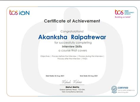 Akanksha Raipatrewar On Linkedin Certificate Interview