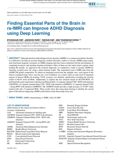 Pdf Finding Essential Parts Of The Brain In Rs Fmri Can Improve Adhd Diagnosis Using Deep Learning
