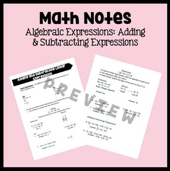 Algebraic Expressions Adding Subtracting Notes By Brooks Squared