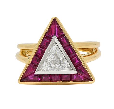 Oscar Heyman Trilliant Cut Diamond Ruby Platinum 18 Karat Yellow Gold